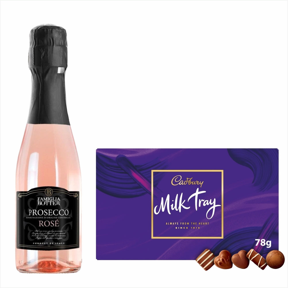 Botter Prosecco Rose 200ml & Milk Tray Chocolate Gift – Delightful Flora