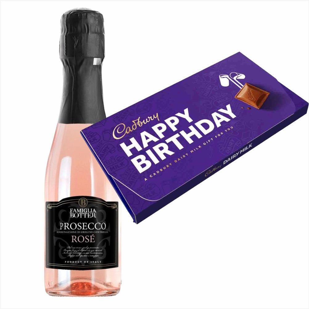 Botter Prosecco Rose 200ml & Cadburys Birthday Chocolate – Delightful Flora